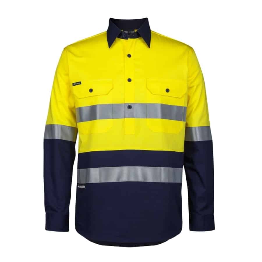 JB's - Taped Hi Vis Closed Front Work Shirt - Yellow/Navy - Site Ware ...
