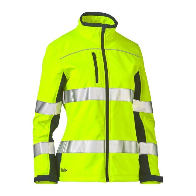 Bisley - Women's Taped Two Tone Hi Vis Soft Shell Jacket - Yellow/Navy ...