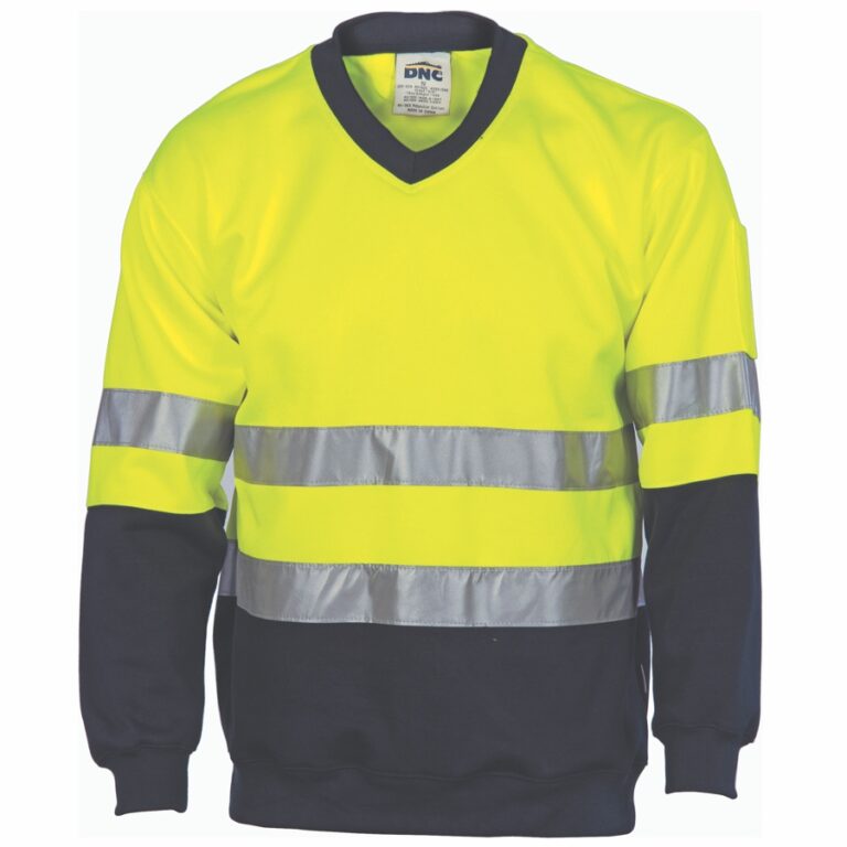 Taped Hi Vis Fleecy V-Neck Jumper - Yellow/Navy - Site Ware Direct ...